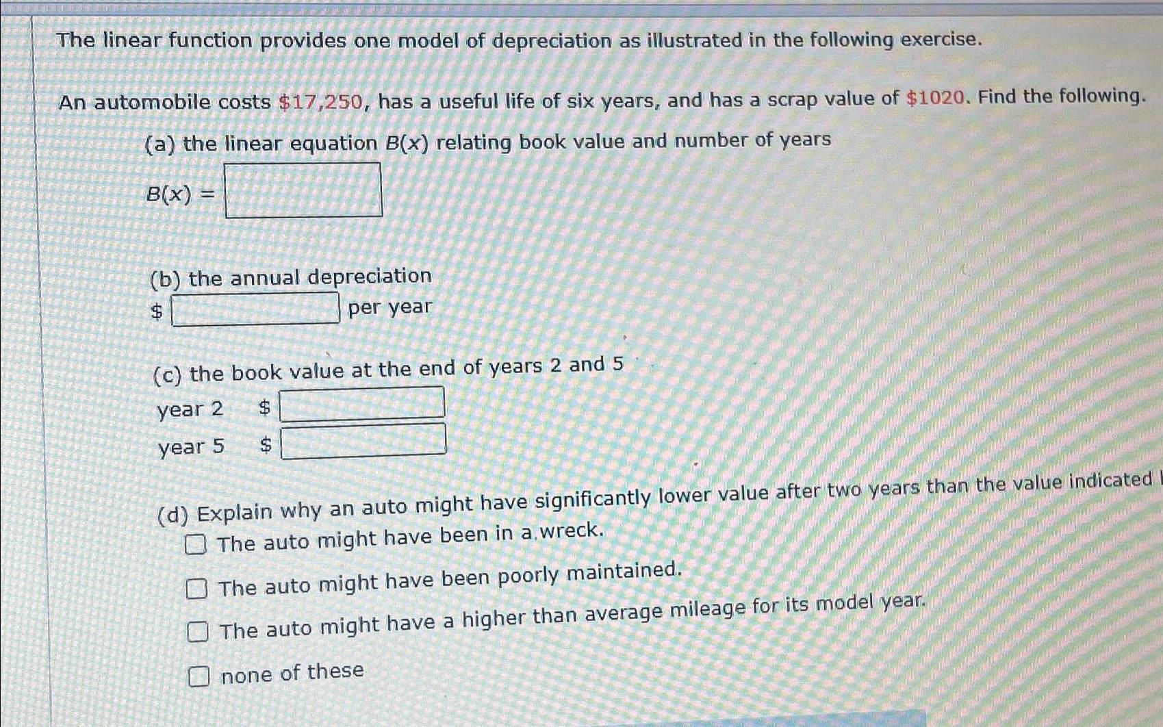 Solved The linear function provides one model of | Chegg.com