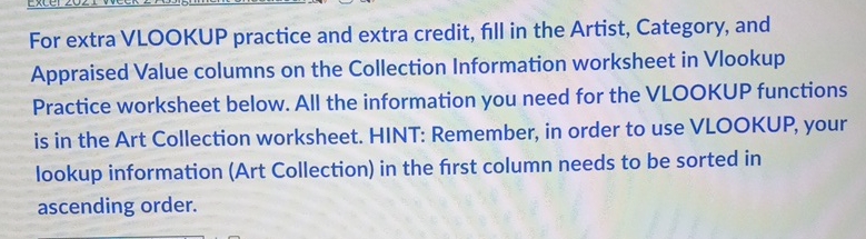 Solved For extra VLOOKUP practice and extra credit, fill in | Chegg.com