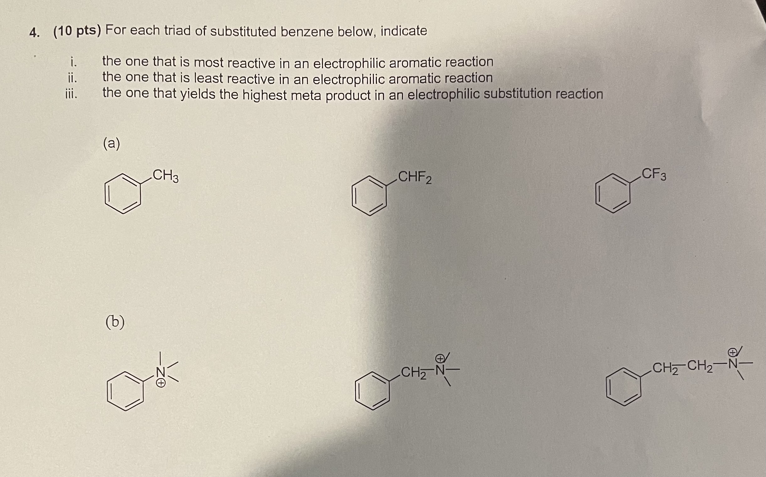 Solved (10 ﻿pts) ﻿For each triad of substituted benzene | Chegg.com