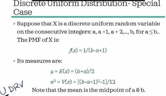 Solved Discrete uniform Distribution-Special Case • Suppose | Chegg.com
