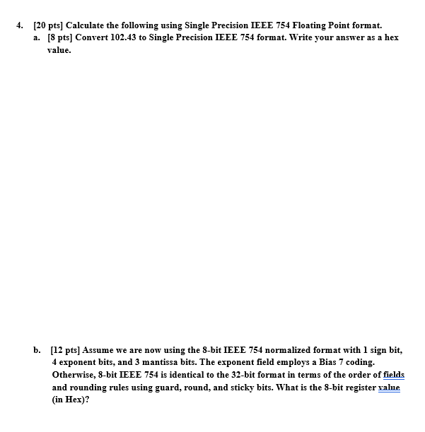 Solved [20 ﻿pts] ﻿Calculate the following using Single | Chegg.com