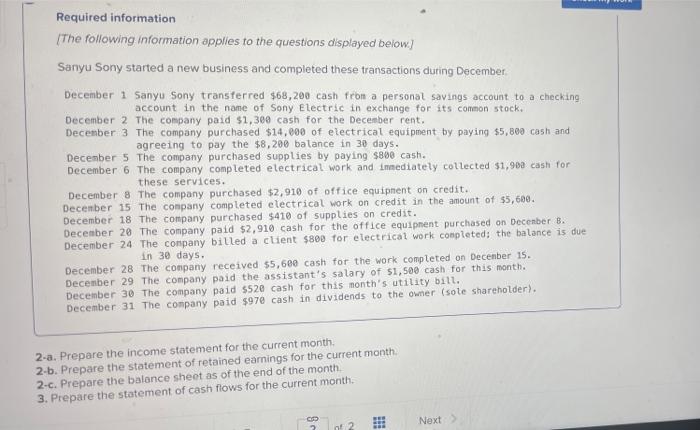 Solved SONY ELECTRIC Statement of Cash Flows For Month Ended | Chegg.com