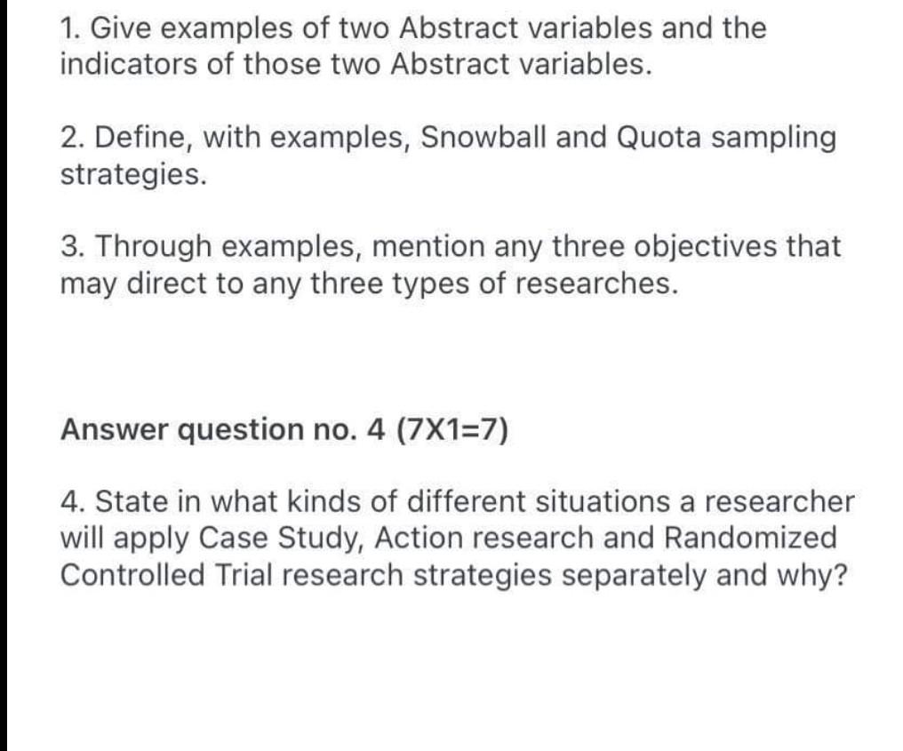 Solved 1. Give examples of two Abstract variables and the | Chegg.com