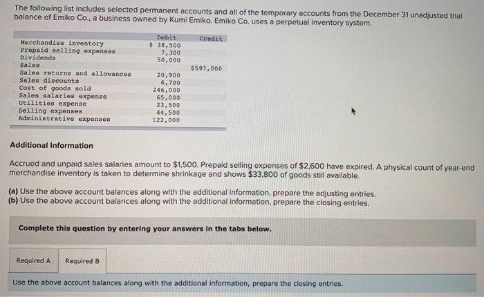 Solved the following list includes selected permanent | Chegg.com