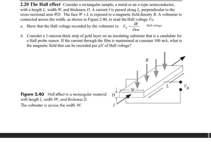 Solved 2.20 The Hall effect Consider a rectangular sample, a | Chegg.com