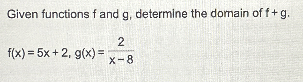 Solved Given functions f ﻿and g, ﻿determine the domain of | Chegg.com