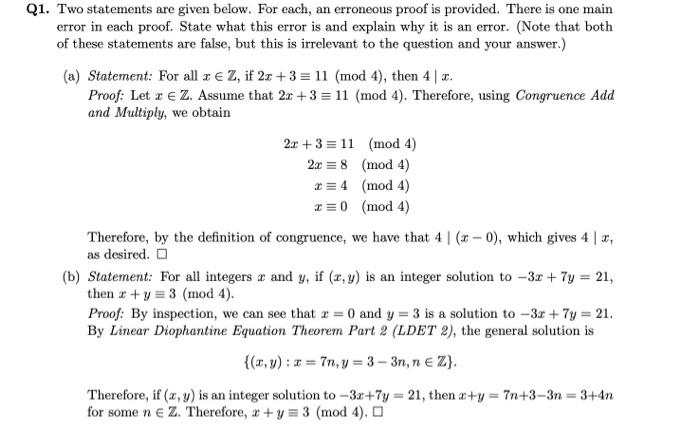 Solved 1. Two statements are given below. For each, an | Chegg.com