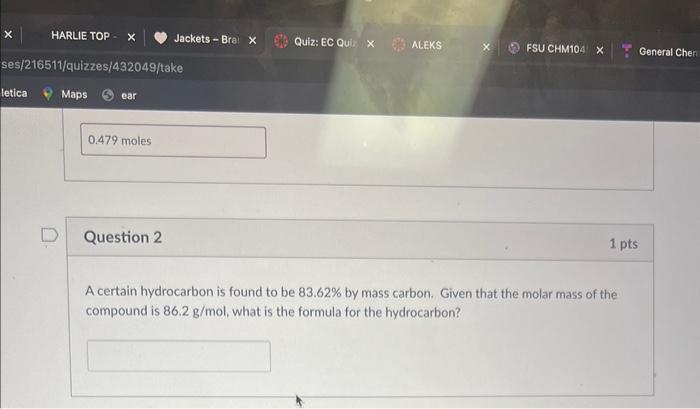 Solved A certain hydrocarbon is found to be 83.62% by mass | Chegg.com