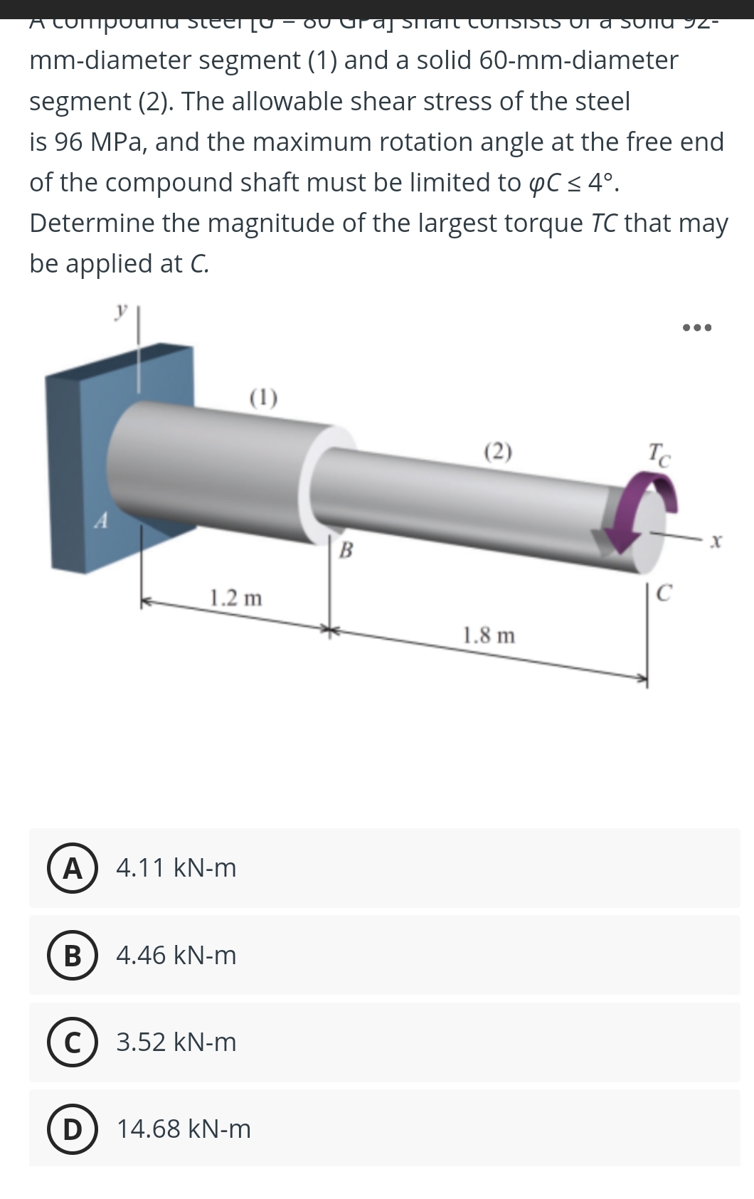 Solved mm-diameter segment (1) ﻿and a solid 60-mm-diameter | Chegg.com