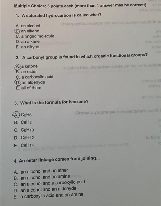 Solved Multiple Choice: 5 points each (more than 1 answer | Chegg.com