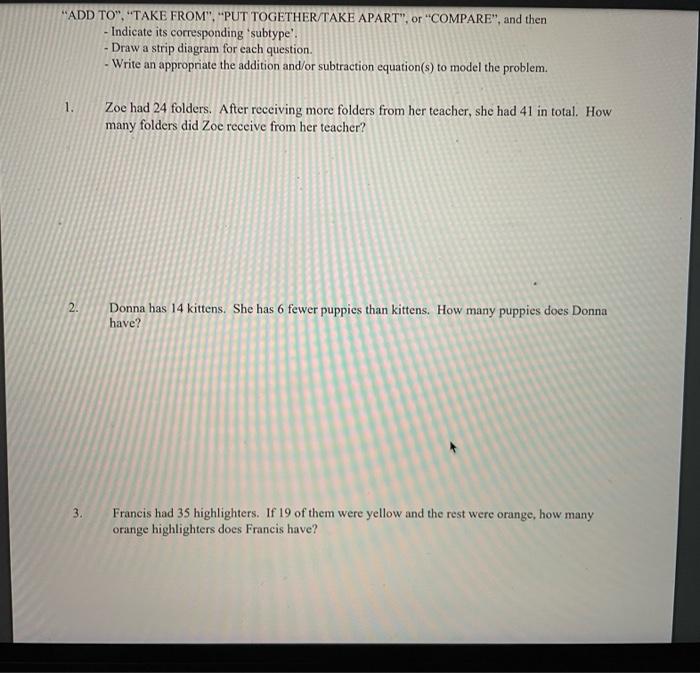 Solved "ADD TO", "TAKE FROM", "PUT TOGETHER/TAKE APART", or | Chegg.com