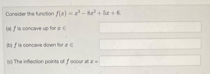 Solved Consider the function f(x)=x3−8x2+5x+6. (a) f is | Chegg.com