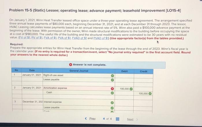 Solved Problem 15-5 (Static) Lessee; operating lease; | Chegg.com