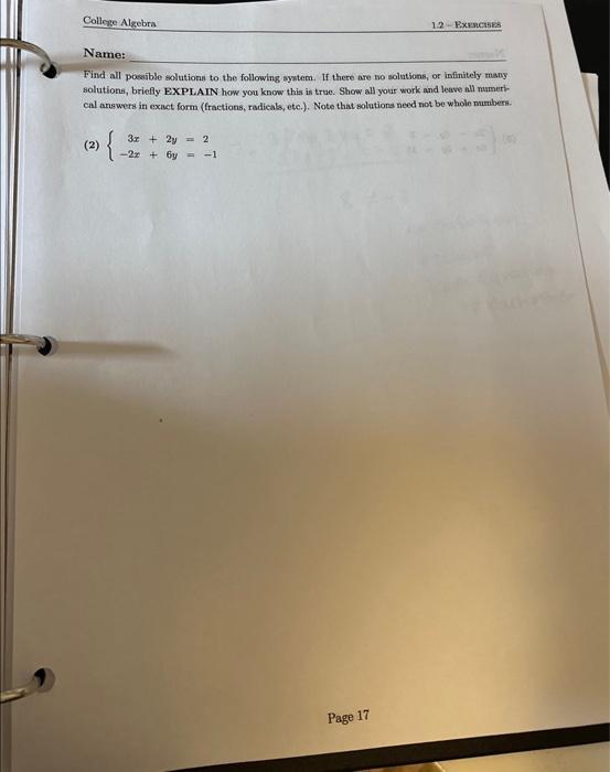 Solved Find all possible solutions to the following system. | Chegg.com