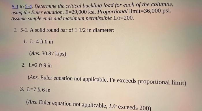 Solved 5-1 to 5-4. Determine the critical buckling load for | Chegg.com