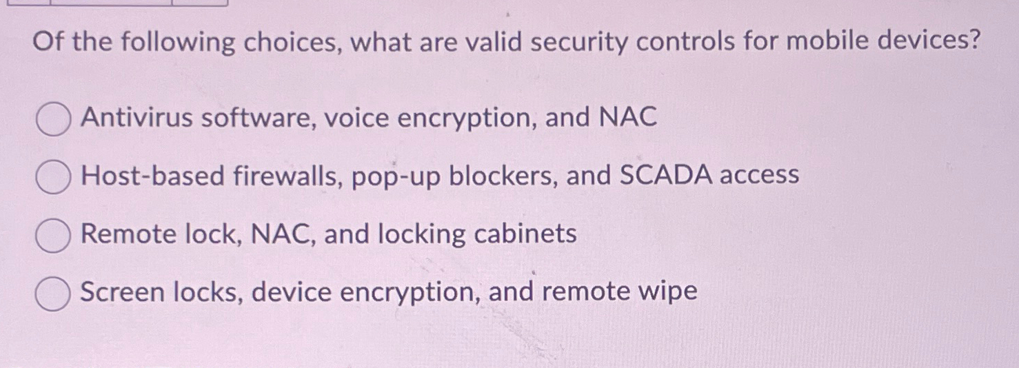 Solved Of the following choices, what are valid security | Chegg.com