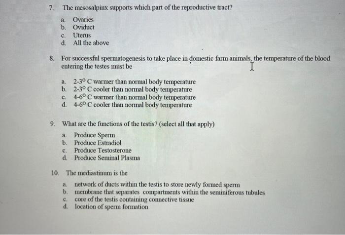 Solved 7. The mesosalpinx supports which part of the | Chegg.com