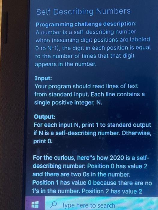 Solved Self Describing Numbers Programming challenge | Chegg.com