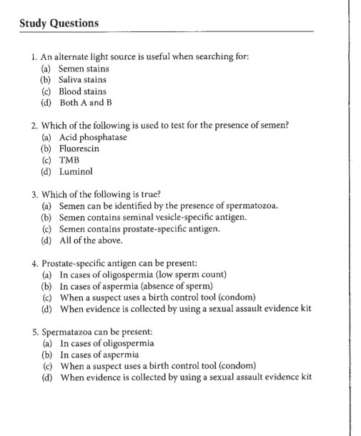 Solved Study Questions 1. An alternate light source is | Chegg.com