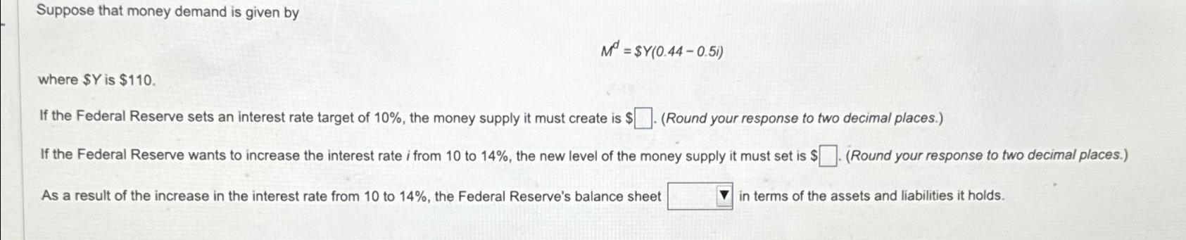 Solved Suppose that money demand is given | Chegg.com