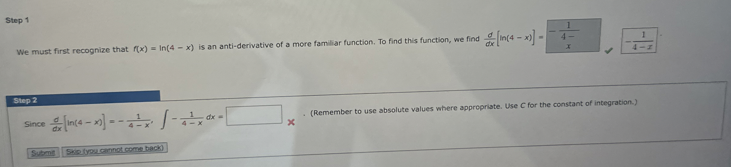 Solved Step 1We must first recognize that f(x)=ln(4-x) ﻿is | Chegg.com