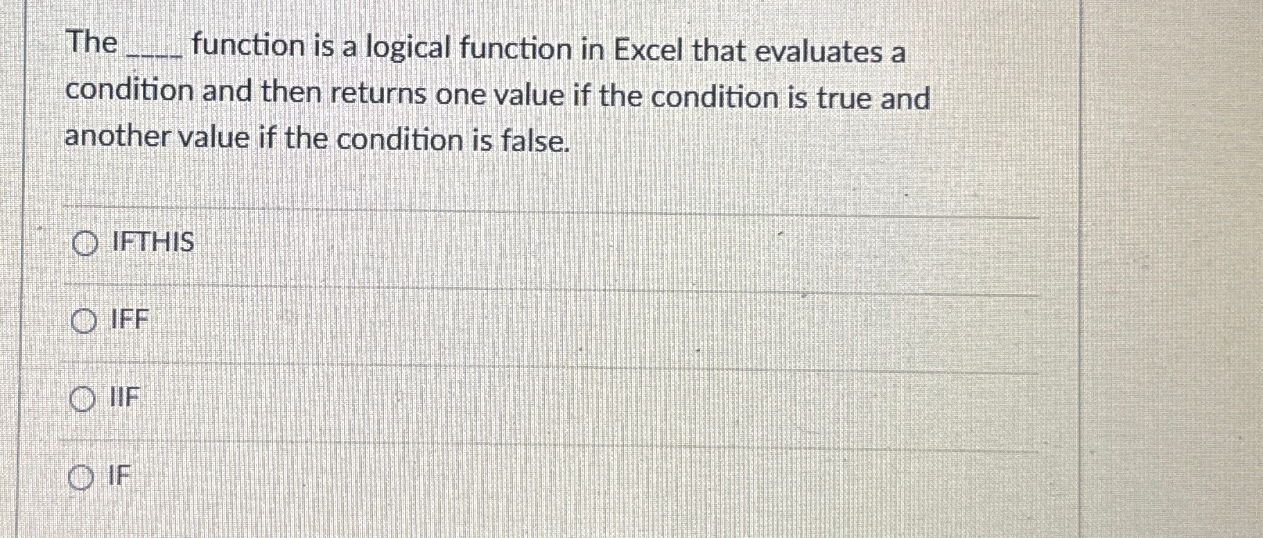 Solved The q, ﻿function is a logical function in Excel that | Chegg.com