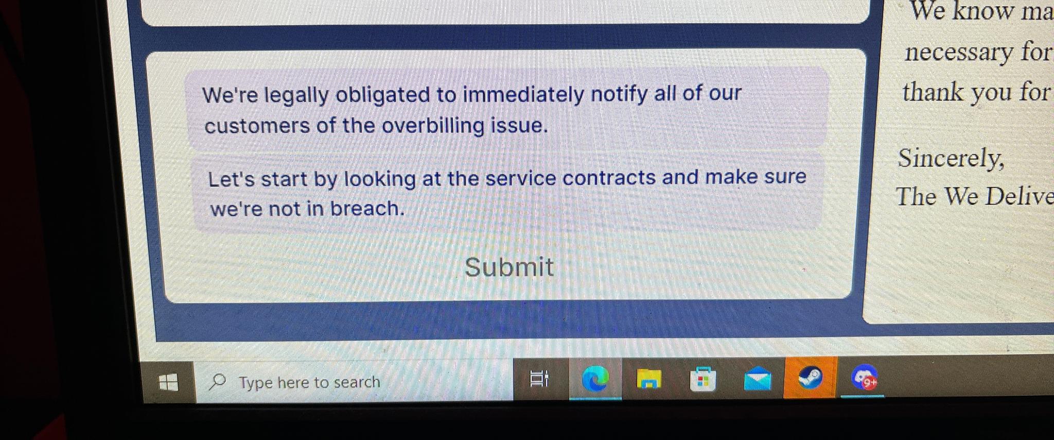 Solved We're legally obligated to immediately notify all of | Chegg.com