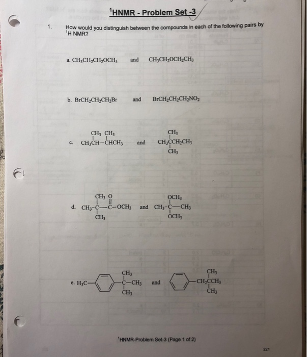 Solved 'HNMR - Problem Set-3 How would you distinguish | Chegg.com