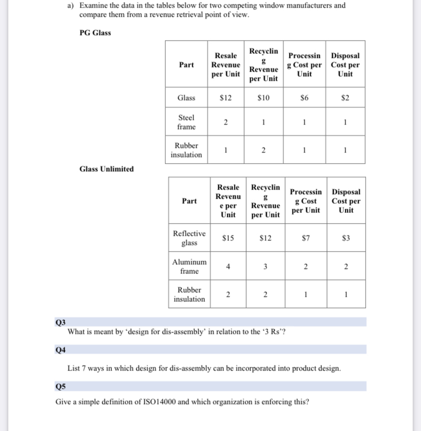 Solved a) ﻿Examine the data in the tables below for two | Chegg.com