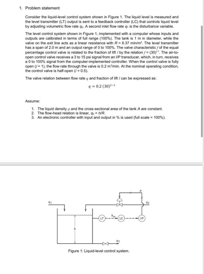 Problem statementConsider the liquid-level control | Chegg.com