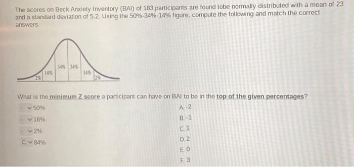 Solved The scores on Beck Anxiety Inventory (BAI) of 183 | Chegg.com