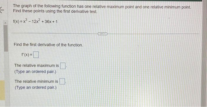 Solved The graph of the function f(x)=4x3−12x has one local | Chegg.com