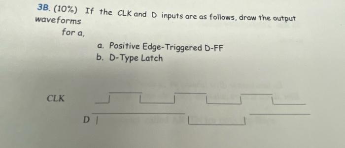 Solved 3B. (10\%) If the CLK and D inputs are as follows, | Chegg.com