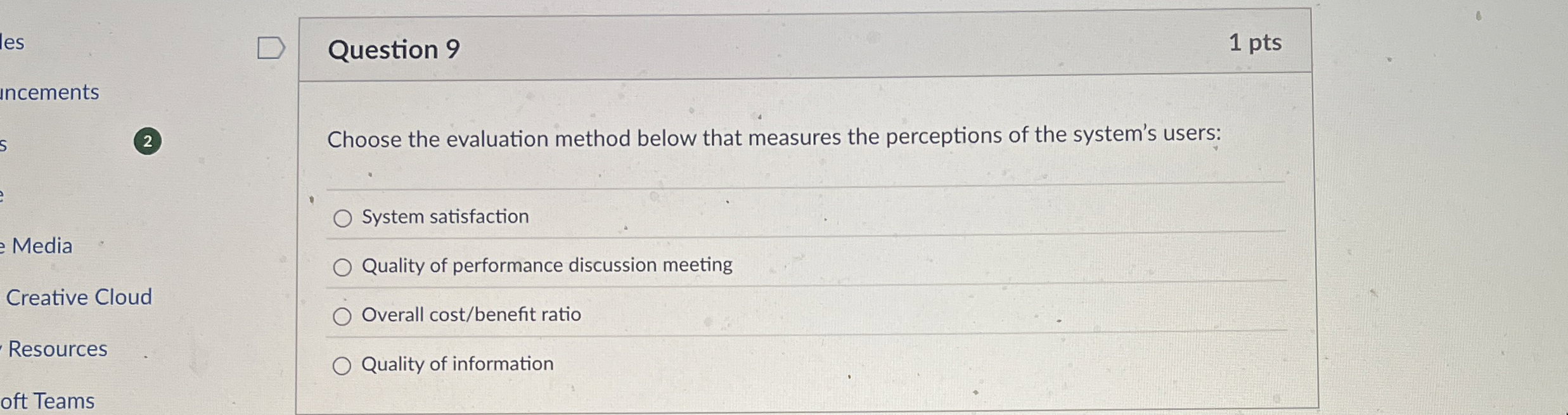 Solved Question 91 ﻿ptsChoose the evaluation method below | Chegg.com