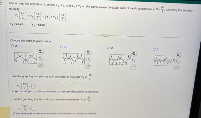 Solved Use a graphing calculator to graph Y1,Y2, and Y1+Y2 | Chegg.com