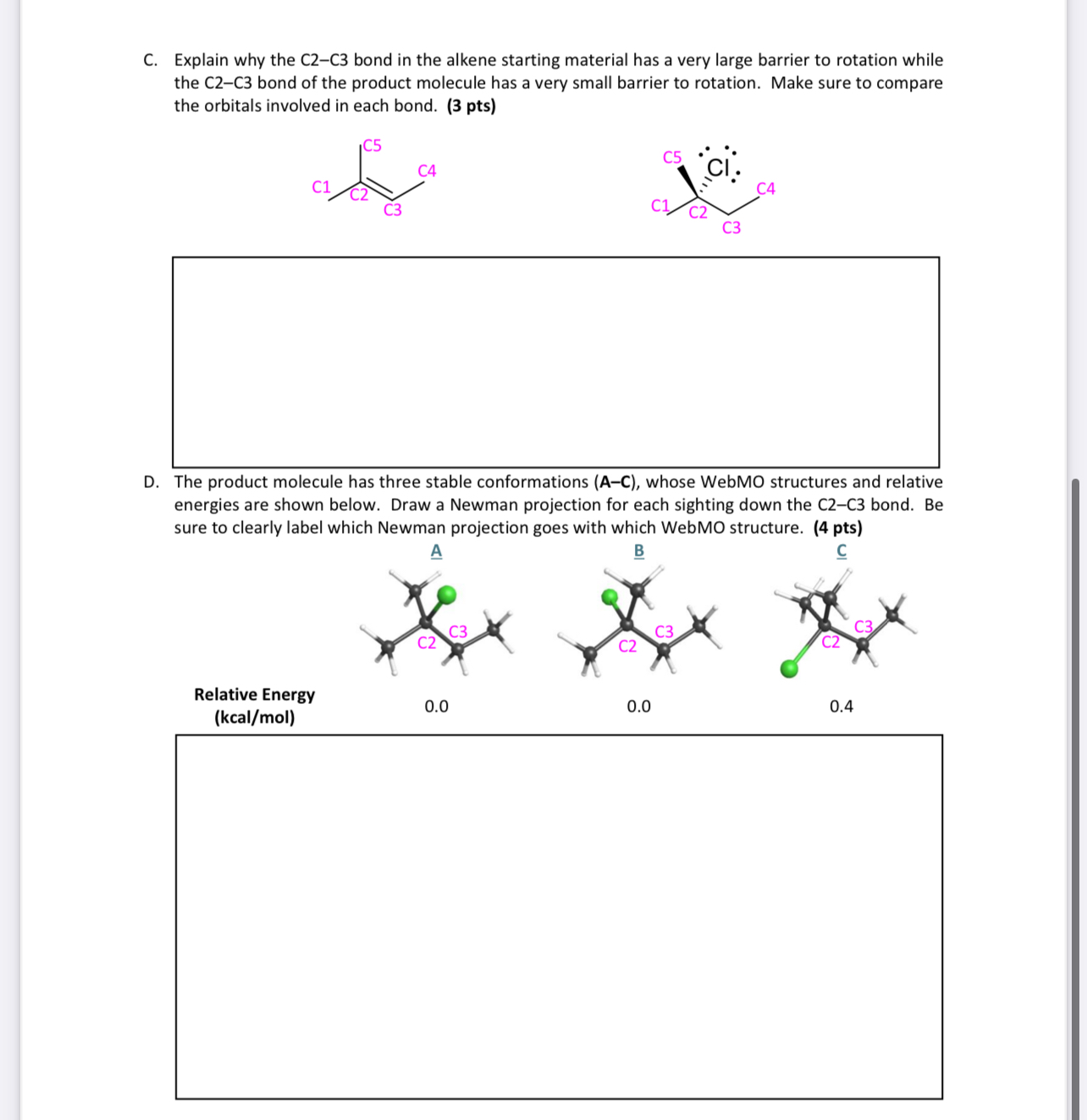 Solved C. ﻿Explain why the C2-C3 ﻿bond in the alkene | Chegg.com