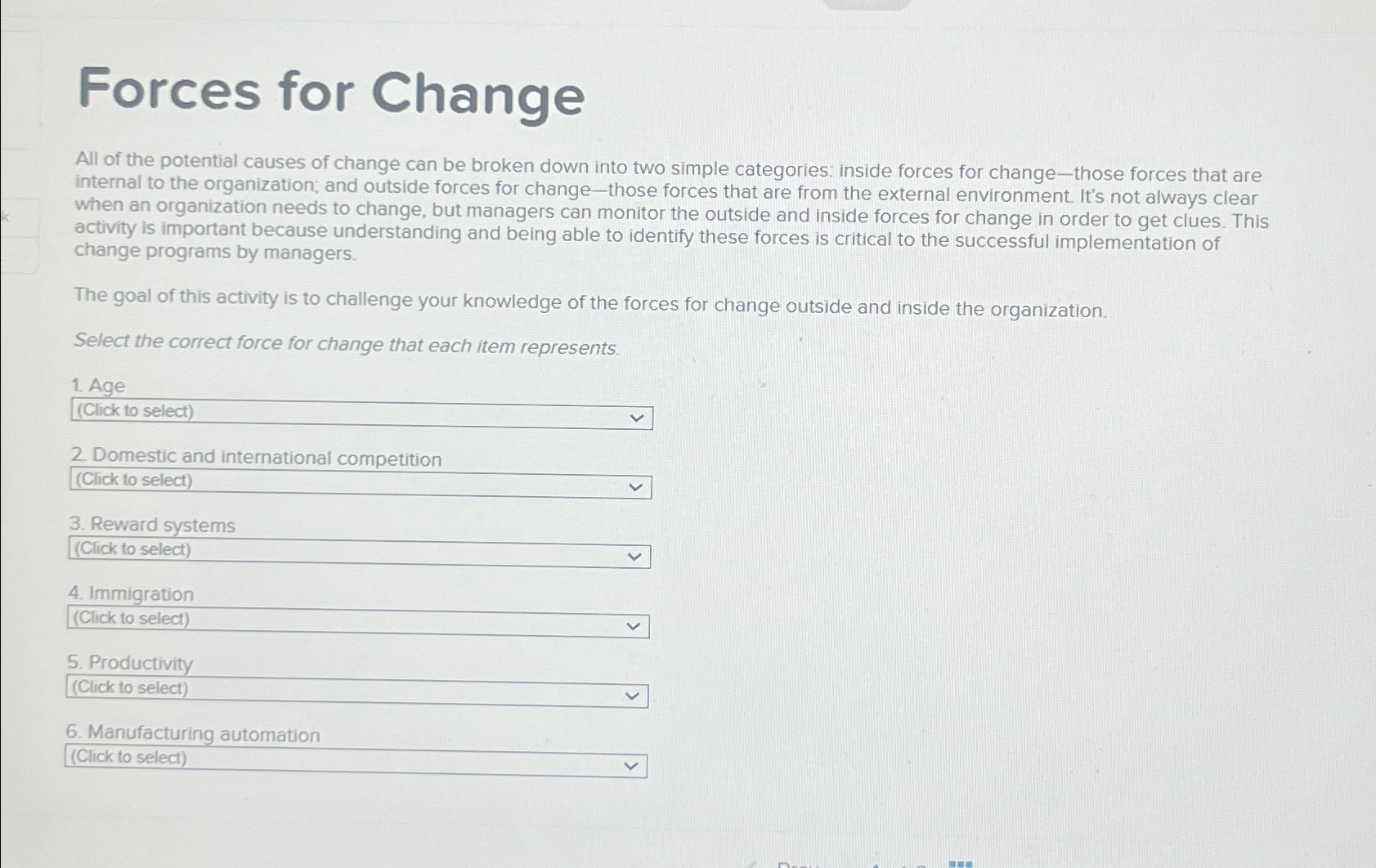 Solved Forces for ChangeAll of the potential causes of | Chegg.com