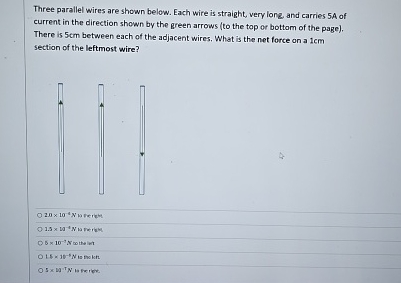 Solved Three parallel wires are shown below. Each wire is | Chegg.com