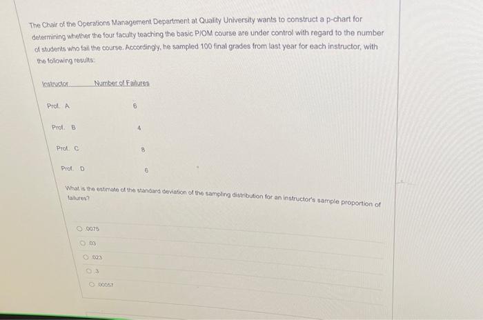 Solved The Chait of the Operations Management Department at | Chegg.com