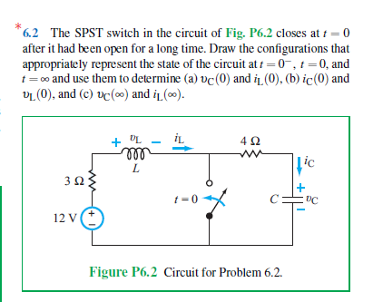 Solved 6.2 ﻿The SPST ﻿switch in ﻿the circuit of ﻿Fig. P6.2 | Chegg.com