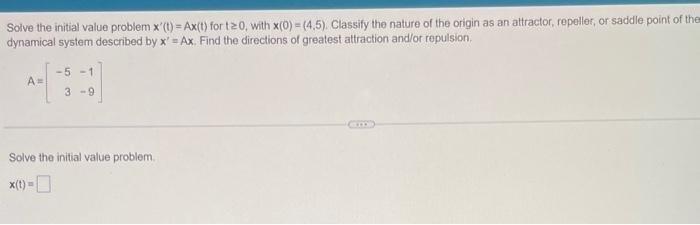 Solved Solve the initial value problem x′(t)=Ax(t) for t≥0, | Chegg.com