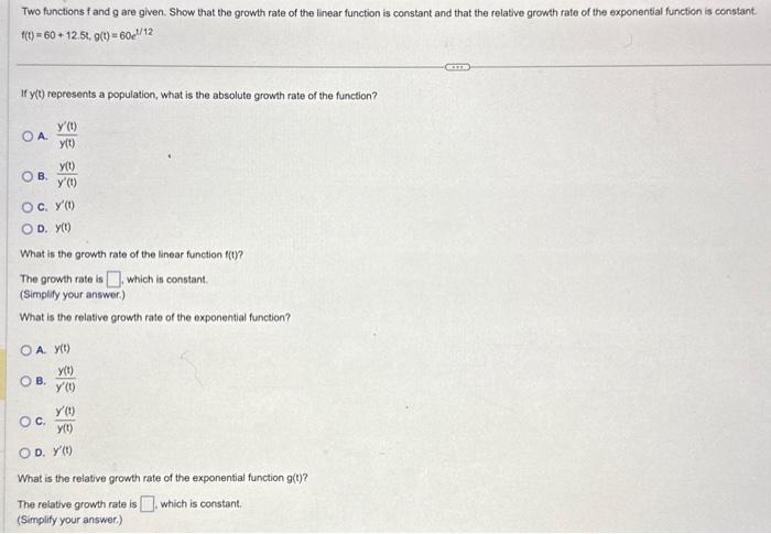 Solved Two functions f and g are given. Show that the growth | Chegg.com