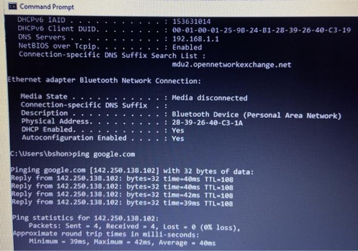 Solved a Command Prompt DHCPV6 IAID : 153631014 DHCPv6 | Chegg.com
