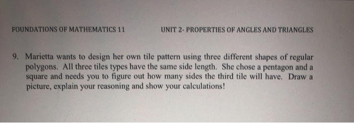 Solved FOUNDATIONS OF MATHEMATICS 11 UNIT 2-PROPERTIES OF | Chegg.com