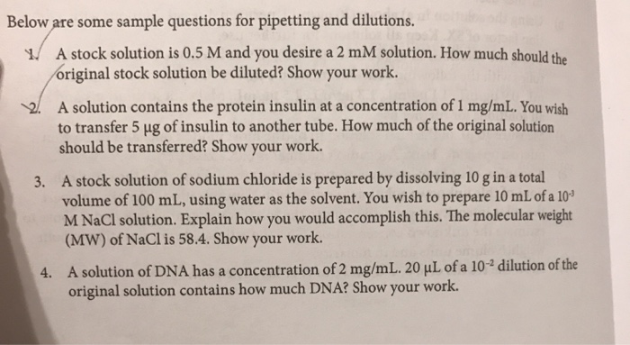 Solved Below are some sample questions for pipetting and | Chegg.com