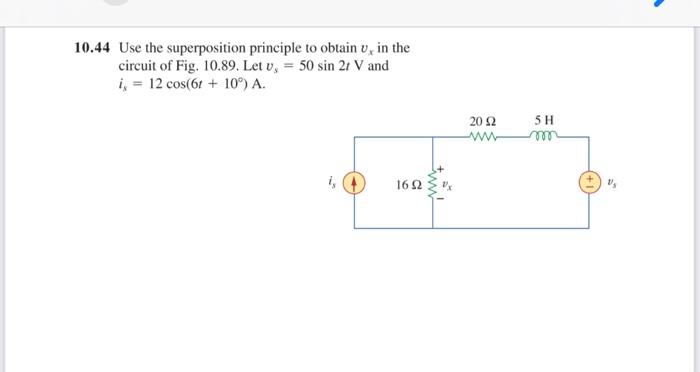Solved 0.44 Use the superposition principle to obtain vx in | Chegg.com