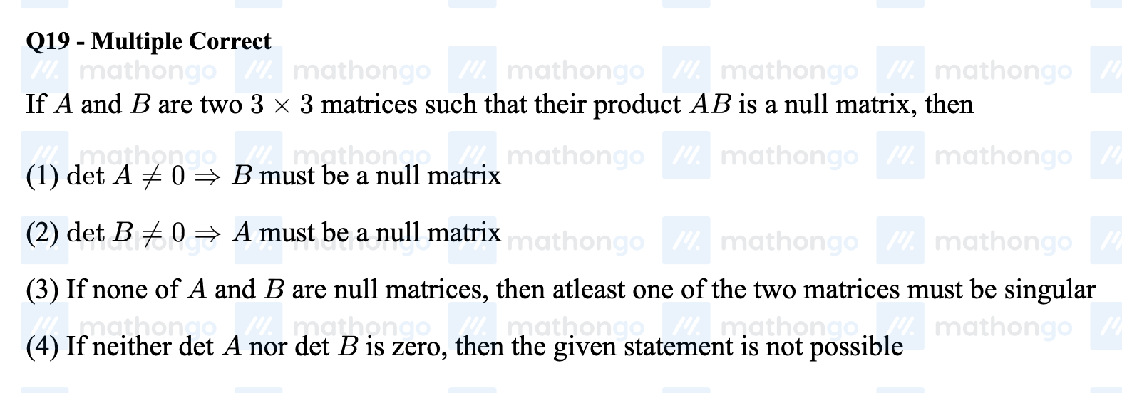 Solved If A and B ﻿are two 3×3 ﻿matrices such that their | Chegg.com