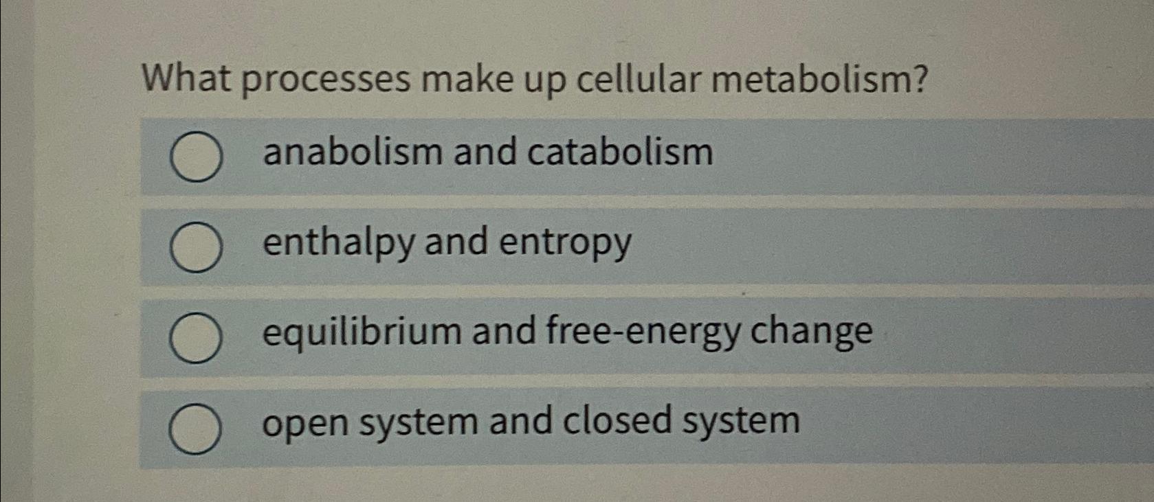 Solved What processes make up cellular metabolism?anabolism | Chegg.com