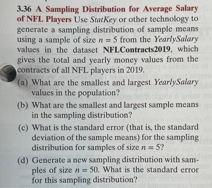 Solved 3.36 A Sampling Distribution for Average Salary of | Chegg.com