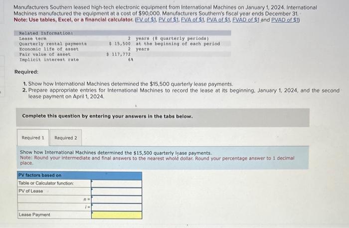 Solved Manufacturers Southern leased high-tech electronic | Chegg.com